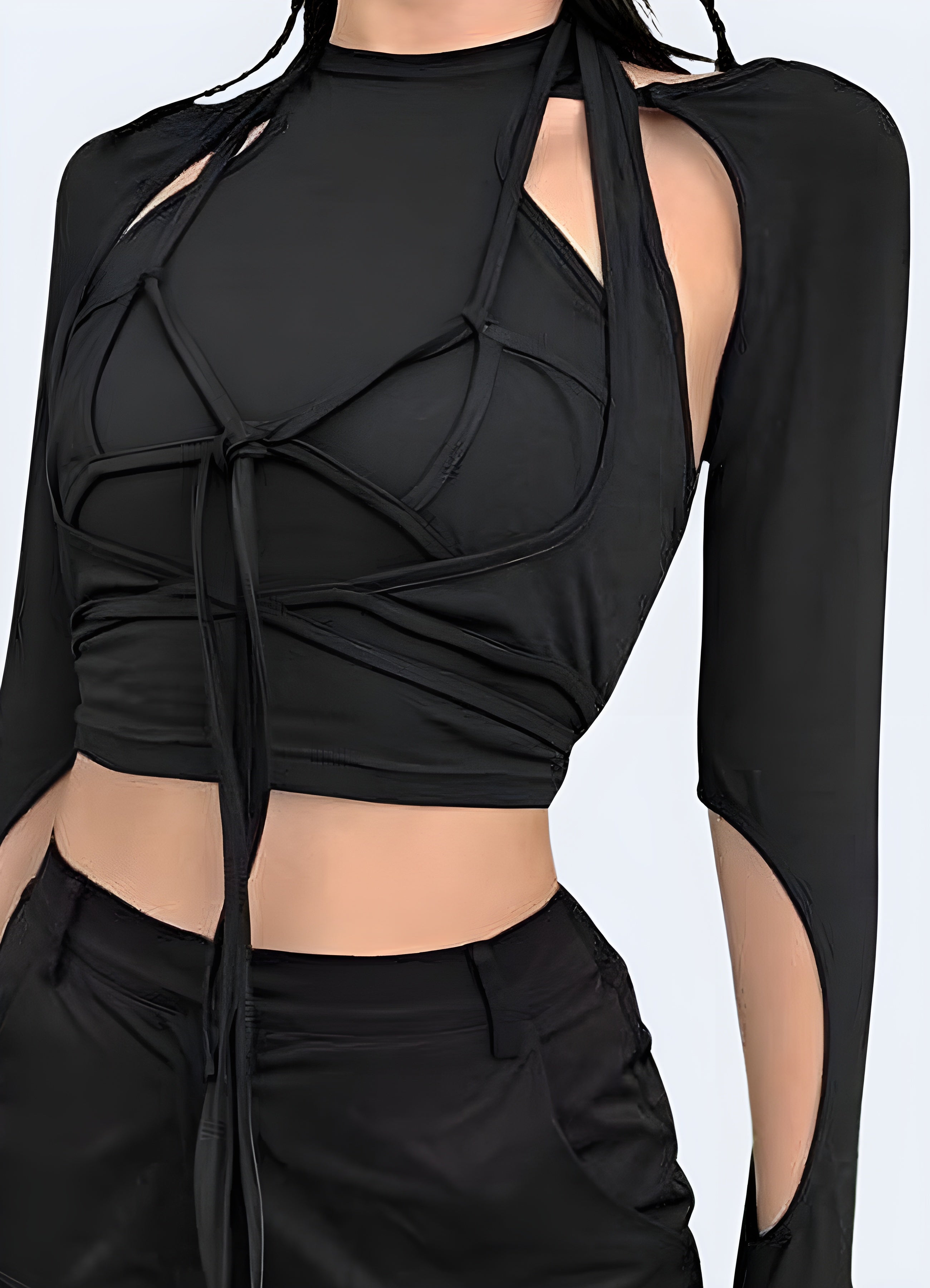 Black Lace Up Crop Top – Techwear Australia